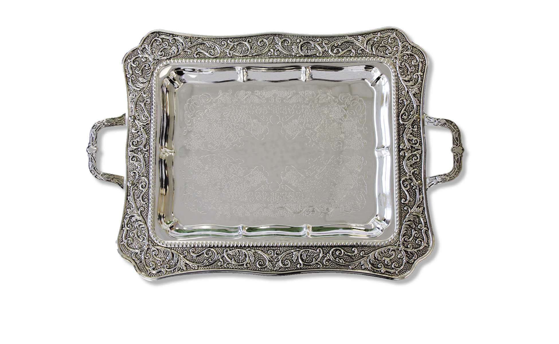 Wood & Silver Plated Mirror Tray